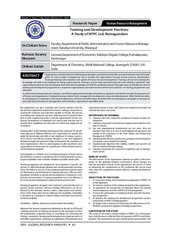 Pdf Gra Global Research Analysis X 62 Research Paper Human Resource Management Training And