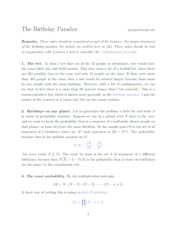 (PDF) The Birthday Paradox