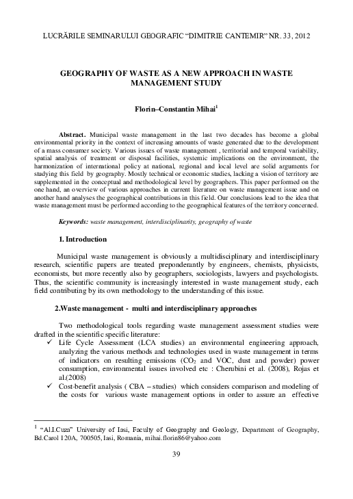 (PDF) Geography of waste as a new approach in waste management study