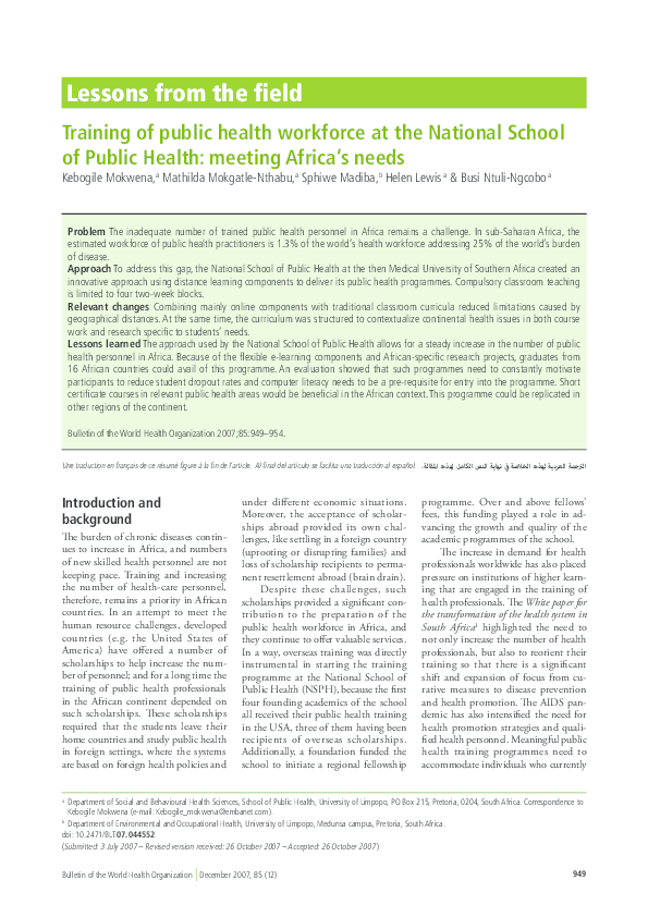 (PDF) Training of public health workforce at the National School of ...