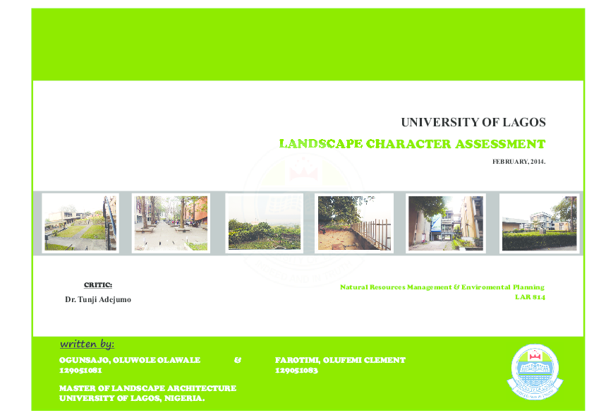 (PDF) University of Lagos Landscape Character Assessment