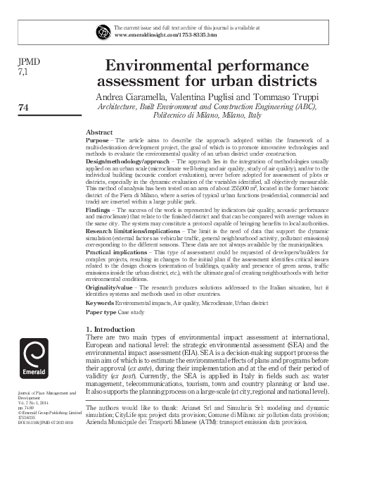 (PDF) Environmental performance assessment for urban districts