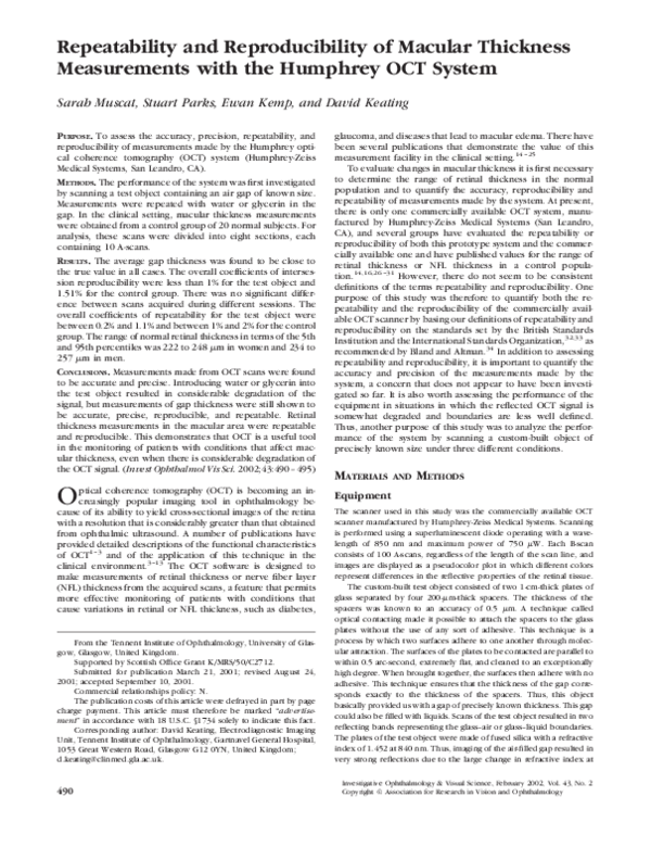 (PDF) Repeatability and Reproducibility of Macular Thickness ...