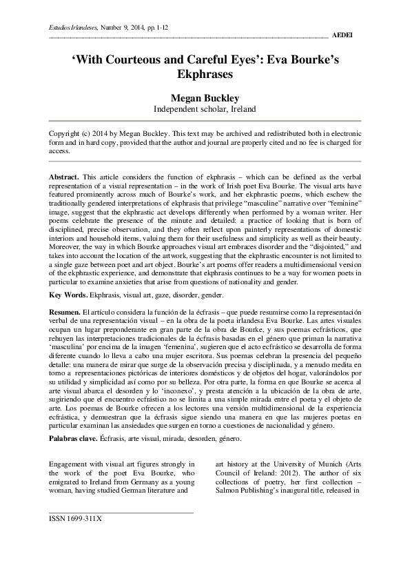 (PDF) "'With courteous and careful eyes': Eva Bourke's Ekphrases"