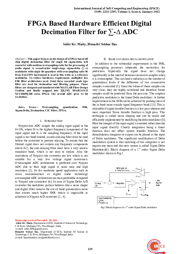 Pdf Fpga Based Digital Decimation Filter For Sigma Delta Adc