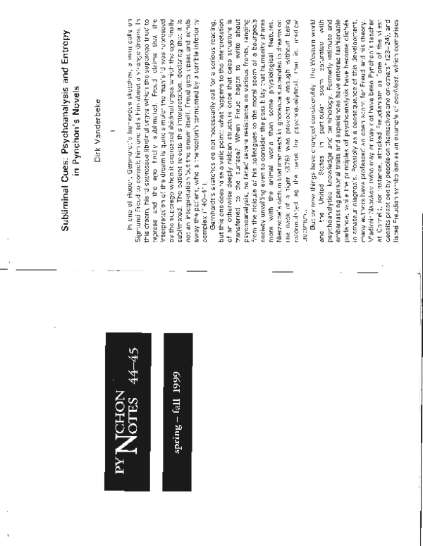 (PDF) Dirk Vanderbeke - Subliminal Cues-Psychoanalysis and Entropy in ...