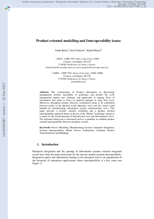(PDF) Product oriented modelling and Interoperability issues