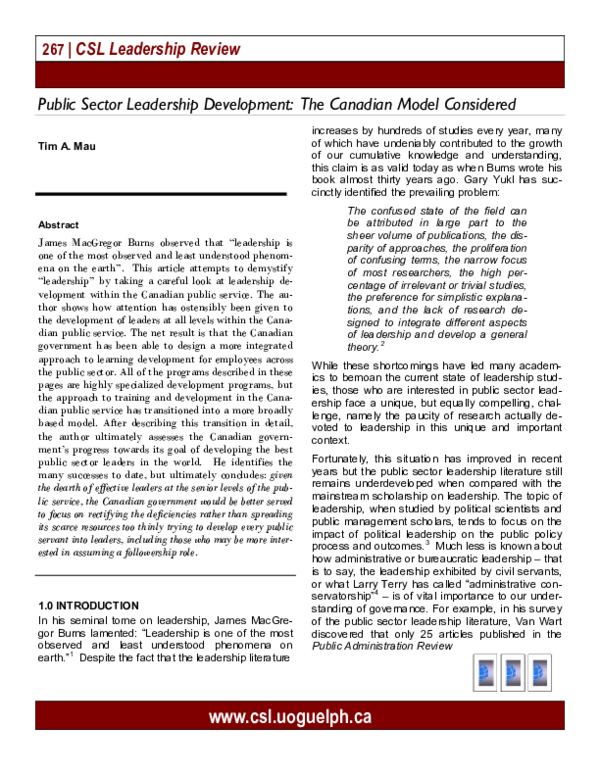 (PDF) Public Sector Leadership Development: The Canadian Model Considered