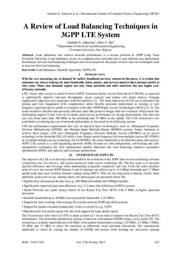 (PDF) A Review of Load Balancing Techniques in 3GPP LTE System