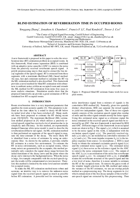 Pdf Blind Estimation Of Reverberation Time In Occupied Rooms