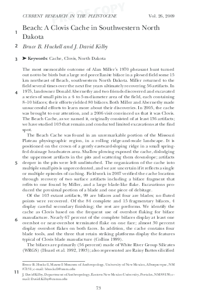 (PDF) Beach: A Clovis Cache in Southwestern North Dakota