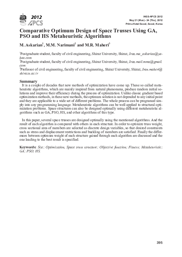 (PDF) Comparative Optimum Design of Space Trusses Using GA, PSO and HS Metaheuristic Algorithms