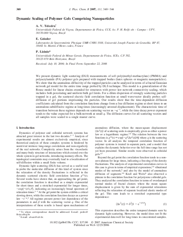 (PDF) Dynamic Scaling of Polymer Gels Comprising Nanoparticles