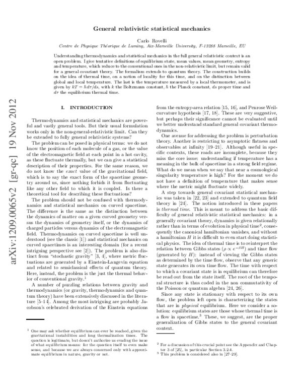 (PDF) General relativistic statistical mechanics