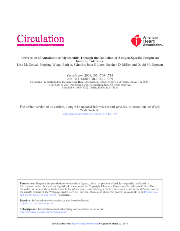 (PDF) Prevention of Autoimmune Myocarditis Through the Induction of ...
