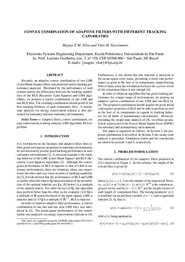 Pdf Convex Combination Of Adaptive Filters With Different Tracking