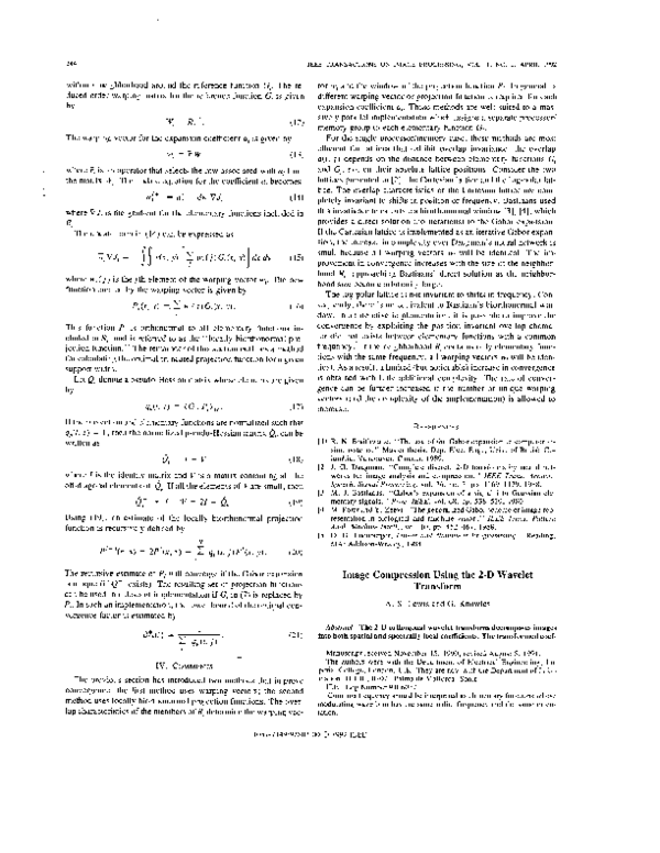 Pdf Image Compression Using The 2 D Wavelet Transform Image