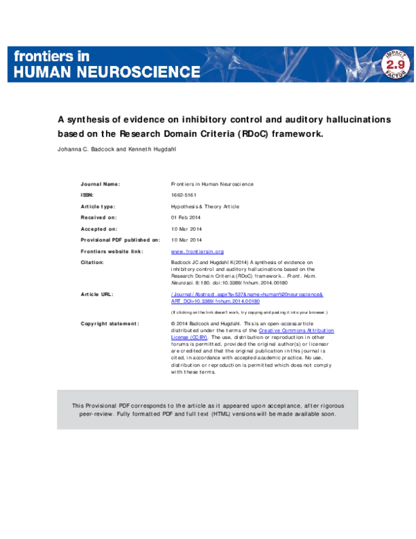 (PDF) A synthesis of evidence on inhibitory control and auditory ...