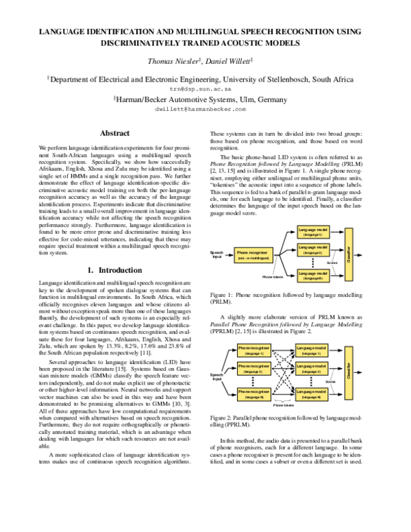 (PDF) LANGUAGE IDENTIFICATION AND MULTILINGUAL SPEECH RECOGNITION USING ...