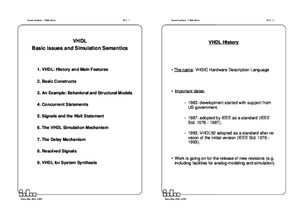 (PDF) System Synthesis - VHDL Basics Component Conﬁguration