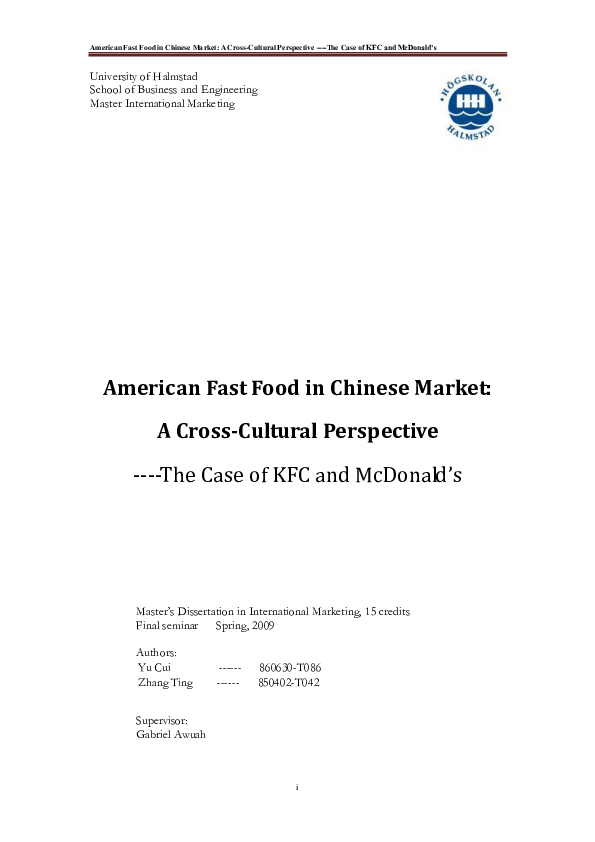 (PDF) American Fast Food in Chinese Market: A Cross-Cultural ...