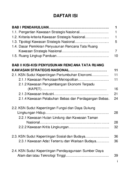 i DAFTAR ISI BAB II KISI-KISI PENYUSUNAN RENCANA TATA RUANG