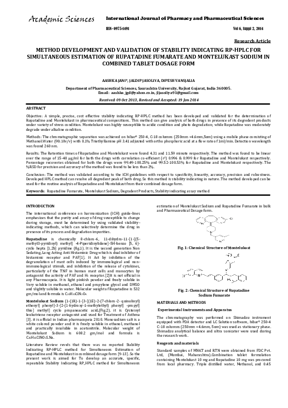 (PDF) METHOD DEVELOPMENT AND VALIDATION OF STABILITY INDICATING RP-HPLC FOR SIMULTANEOUS ...