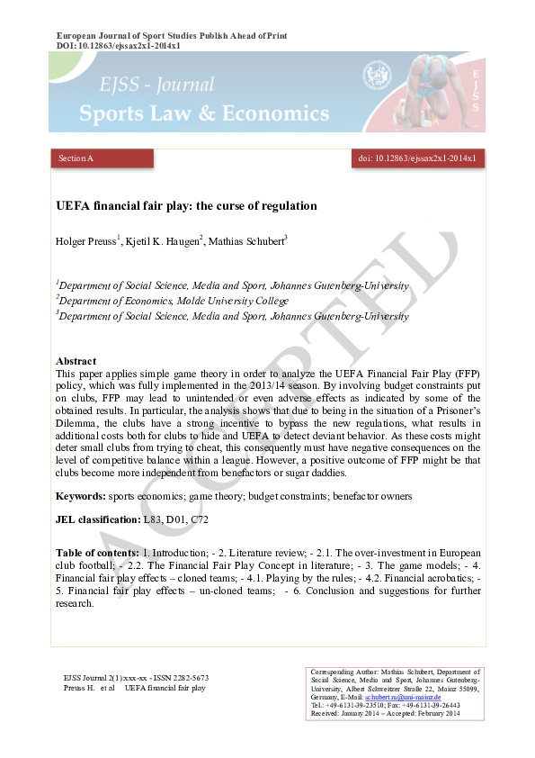 (PDF) UEFA financial fair play: the curse of regulation