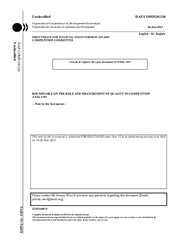 (PDF) The Role of Quality in Competition Analysis