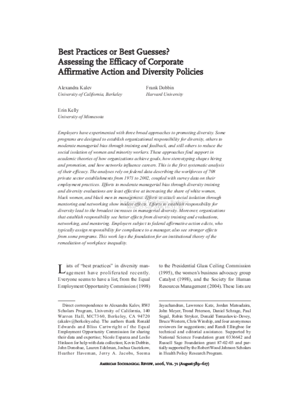 (PDF) Best Practices or Best Guesses? Assessing the Efficacy of Corporate Affirmative Action and ...