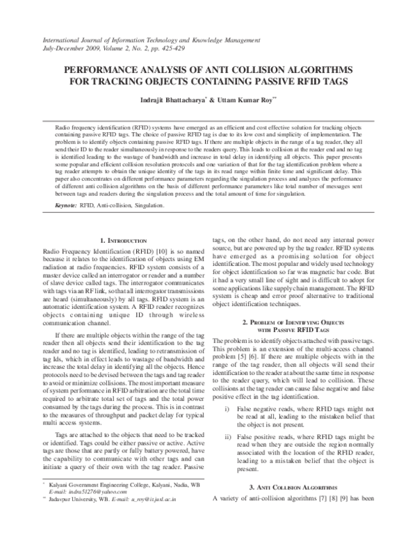 Pdf Performance Analysis Of Anti Collision Algorithms For Tracking