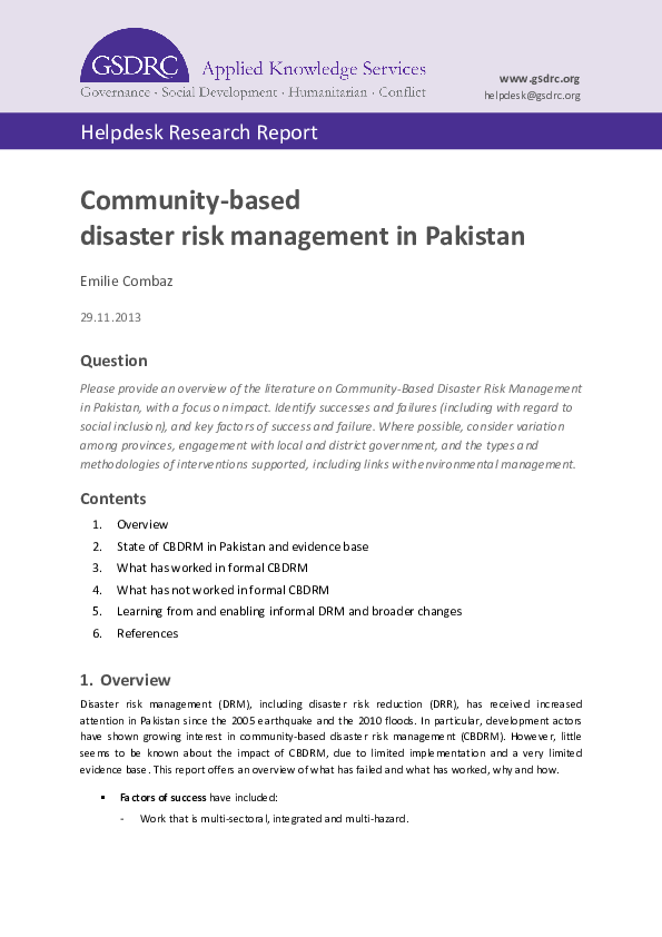 Helpdesk Report - Community-based disaster risk management in Pakistan