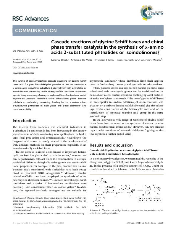 (PDF) Cascade reactions of glycine Schiff bases and chiral phase ...