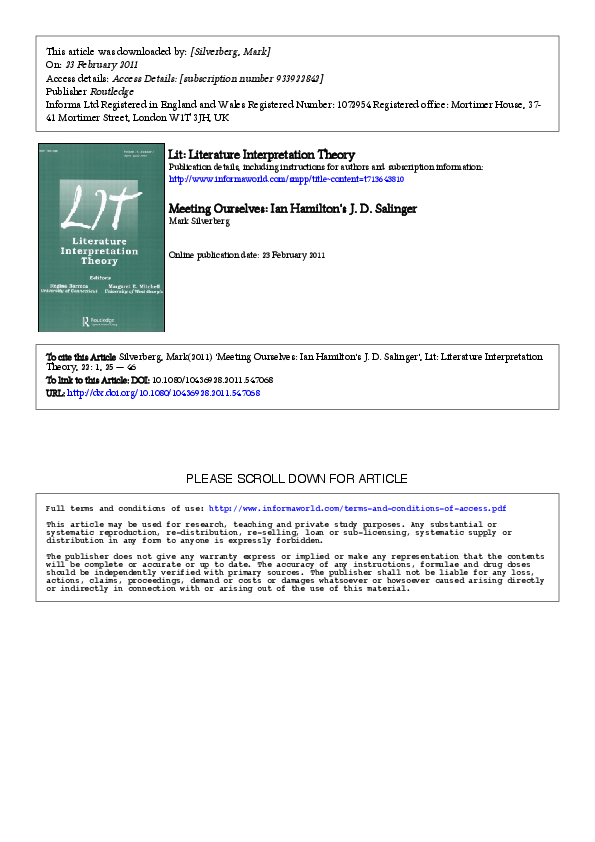 (PDF) Meeting Ourselves: Ian Hamilton’s J. D. Salinger