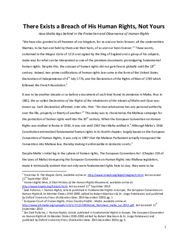 (DOC) There Exists a Breach of His Human Rights, Not Yours: How Malta ...