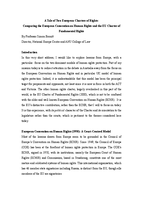 (PDF) A Tale of Two European Charters of Rights: Comparing the European ...