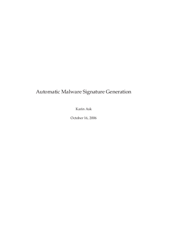(PDF) Automatic Malware Signature Generation