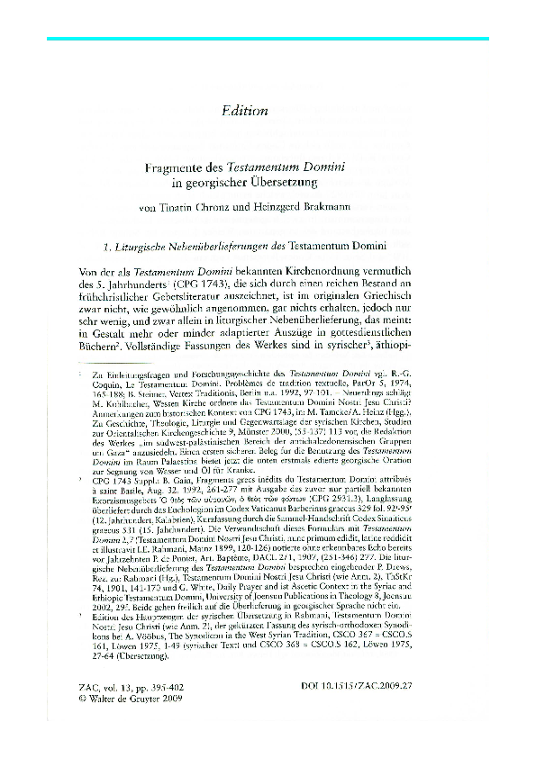 (PDF) Fragmente des Testamentum Domini in georgischer Übersetzung