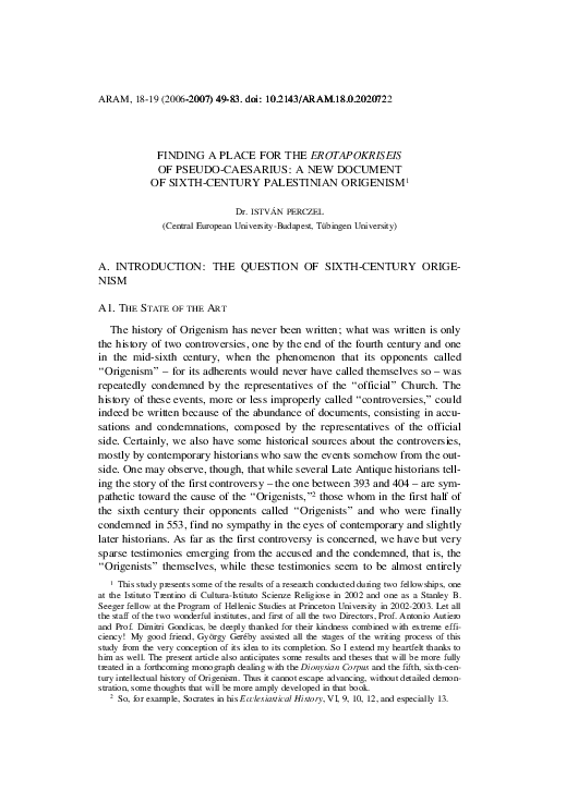 (PDF) Finding a Place for the Erotapokriseis of Pseudo-Caesarius: A New ...