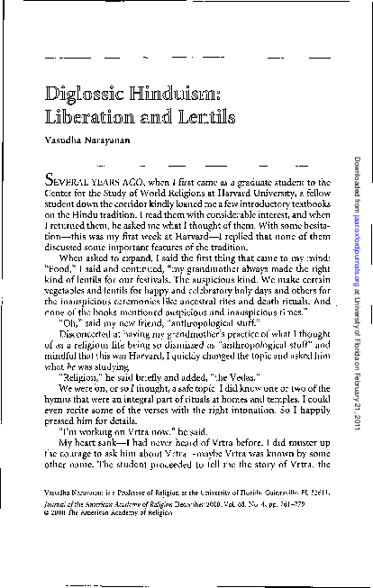 (PDF) 2001 Diglossic Hinduism: Liberation and Lentils