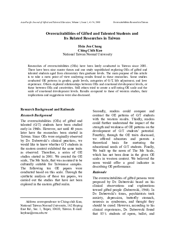 (PDF) Overexcitabilities of Gifted and Talented Students and