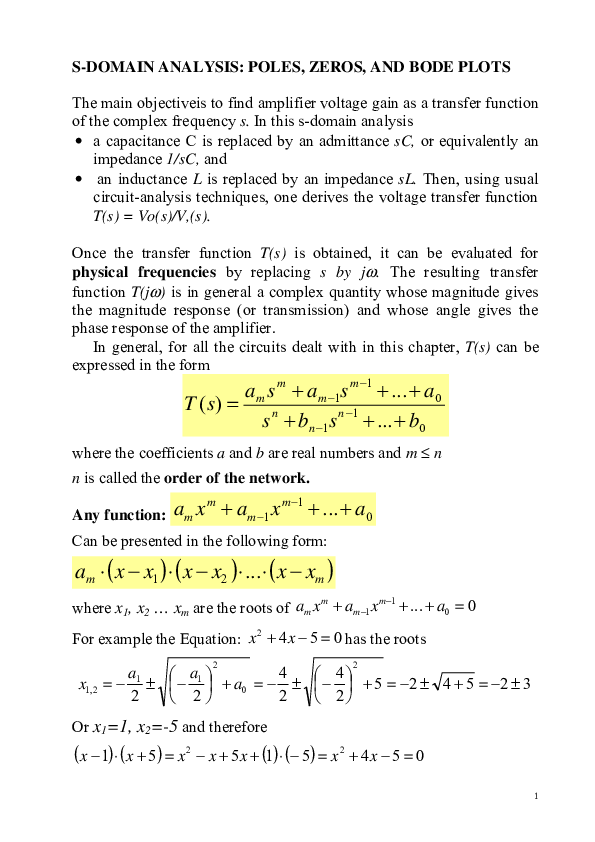 S-DOMAIN ANALYSIS: POLES, ZEROS, AND BODE PLOTS