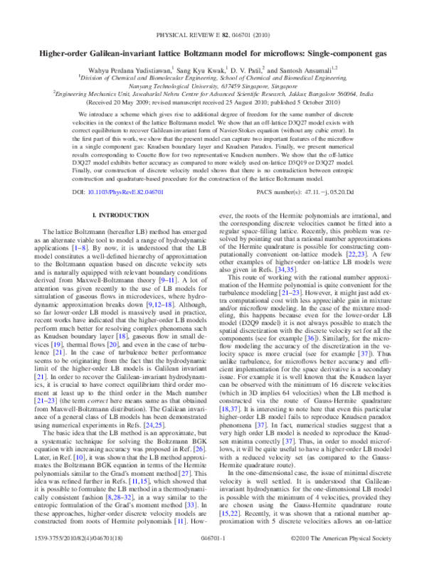 Pdf Higher Order Galilean Invariant Lattice Boltzmann Model For Microflows Single Component Gas