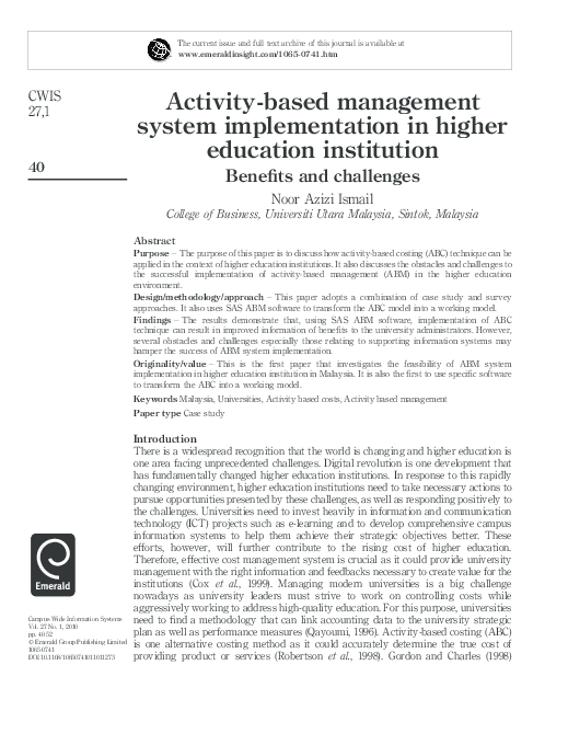 (PDF) Activity-based management system implementation in higher ...