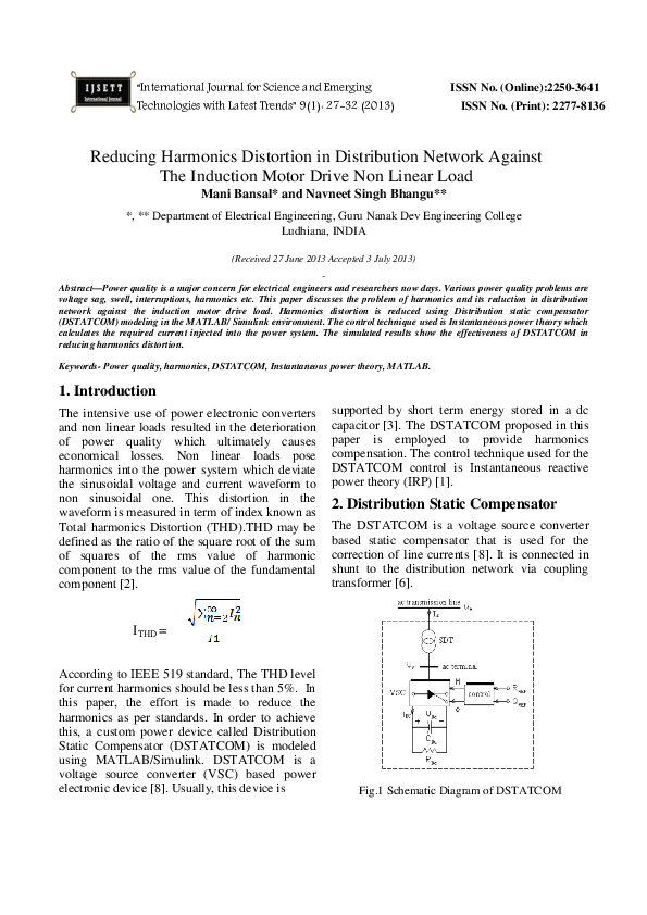 (PDF) Reducing Harmonics Distortion in Distribution Network Against The Induction Motor Drive ...