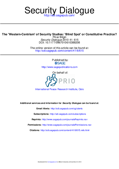 (PDF) (2010) The 'Western-centrism' of Security Studies: 'Blind Spot ...