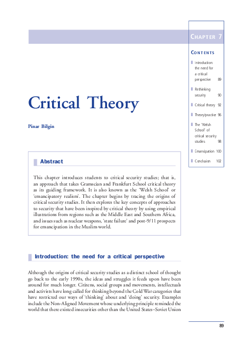 (PDF) (2008) 'Critical Theory' in SECURITY STUDIES: AN INTRODUCTION