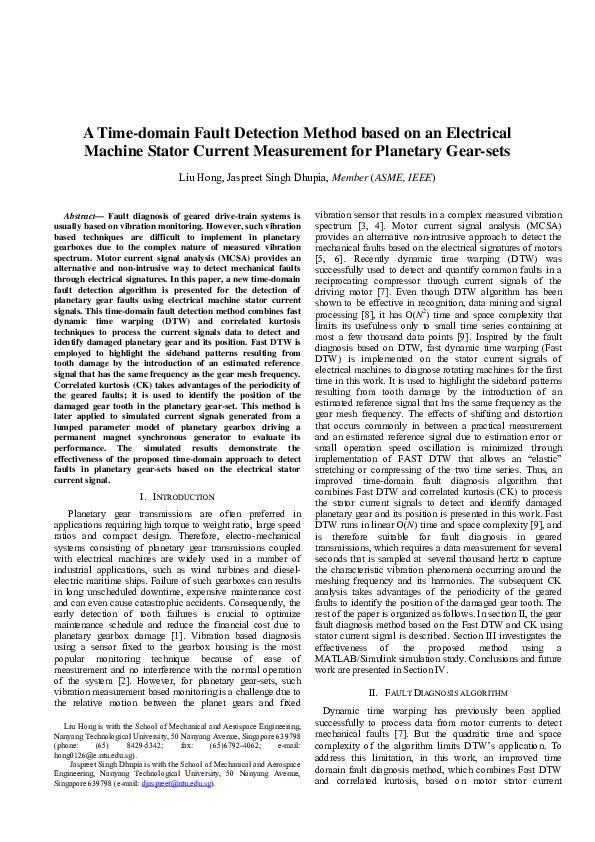 Pdf A Time Domain Fault Detection Method Based On An Electrical Machine Stator Current