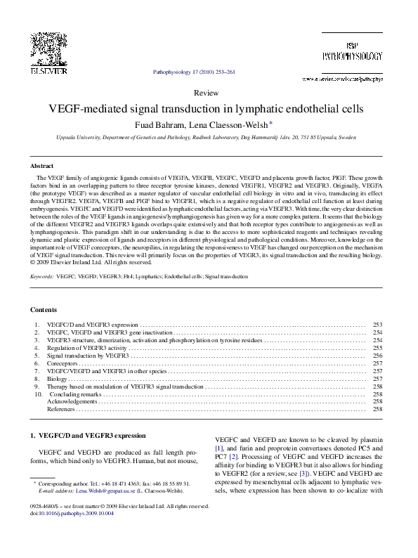 (PDF) VEGF-mediated signal transduction in lymphatic endothelial cells