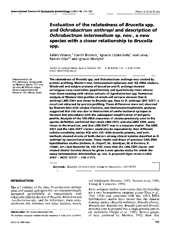 (PDF) Evaluation of the relatedness of Brucella spp. and Ochrobactrum ...